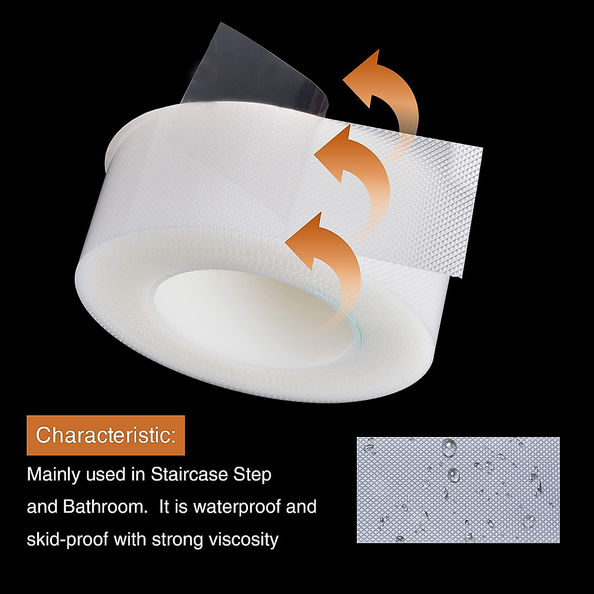 Secopad Anti Slip Tape, Clear Non-Slip Traction Grip Tape for Stairs, Bathtubs, Pools, Boats, 2In x 38Ft Transparent Waterproof Adhesive Staircase Step Treads, Soft, Comfortable for Bare Feet