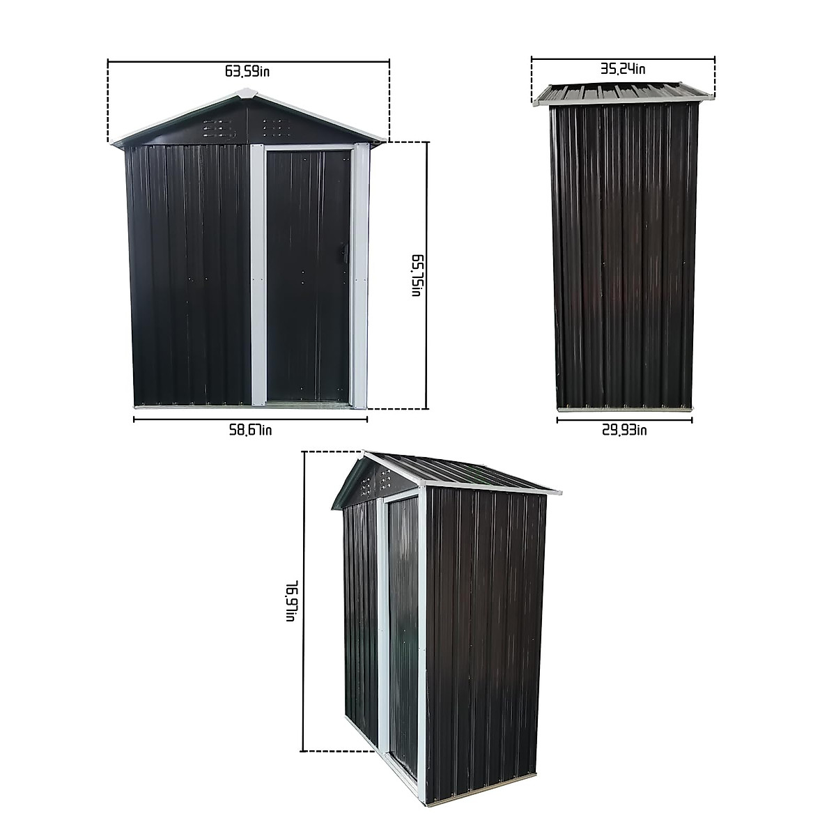 Outdoor Metal Storage Shed with Singe Lockable Door,Galvanized Metal Shed with Air Vent Suitable for The Garden,Tiny House Storage Sheds Outdoor for Backyard Patio Lawn-5'x 3', Black
