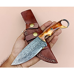 Unique Blades Damascus knife, Hunting knife with sheath, fixed blade Camping knife, Skinner knife, Hand Made Knives