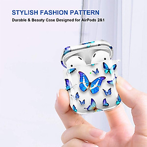 Maxjoy for AirPods Case Cover, Clear AirPod Case for Women Girly Cute Soft Protective Transparent iPod Case with Keychain Clip for AirPods 2nd 1st Generation Charging Case 2&1, Blue Butterfly