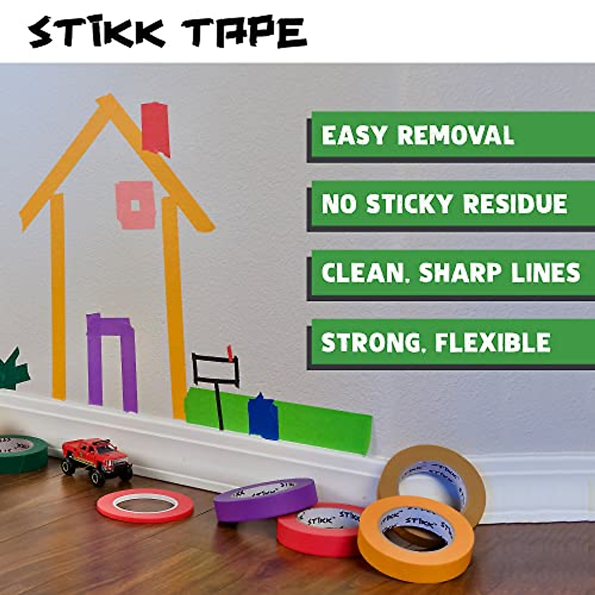 3 Pack 1" x 60yd STIKK Green Painters Tape 14 Day Easy Removal Trim Edge Finishing Masking Tape (.94 in 24MM)