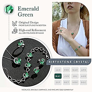 Leafael Infinity Love Heart Link Bracelets, May Birthstone Crystal Bracelet for Women, Silver Tone Jewelry Gifts for Her, Emerald Green, 7-inch Chain and 2-inch Extender