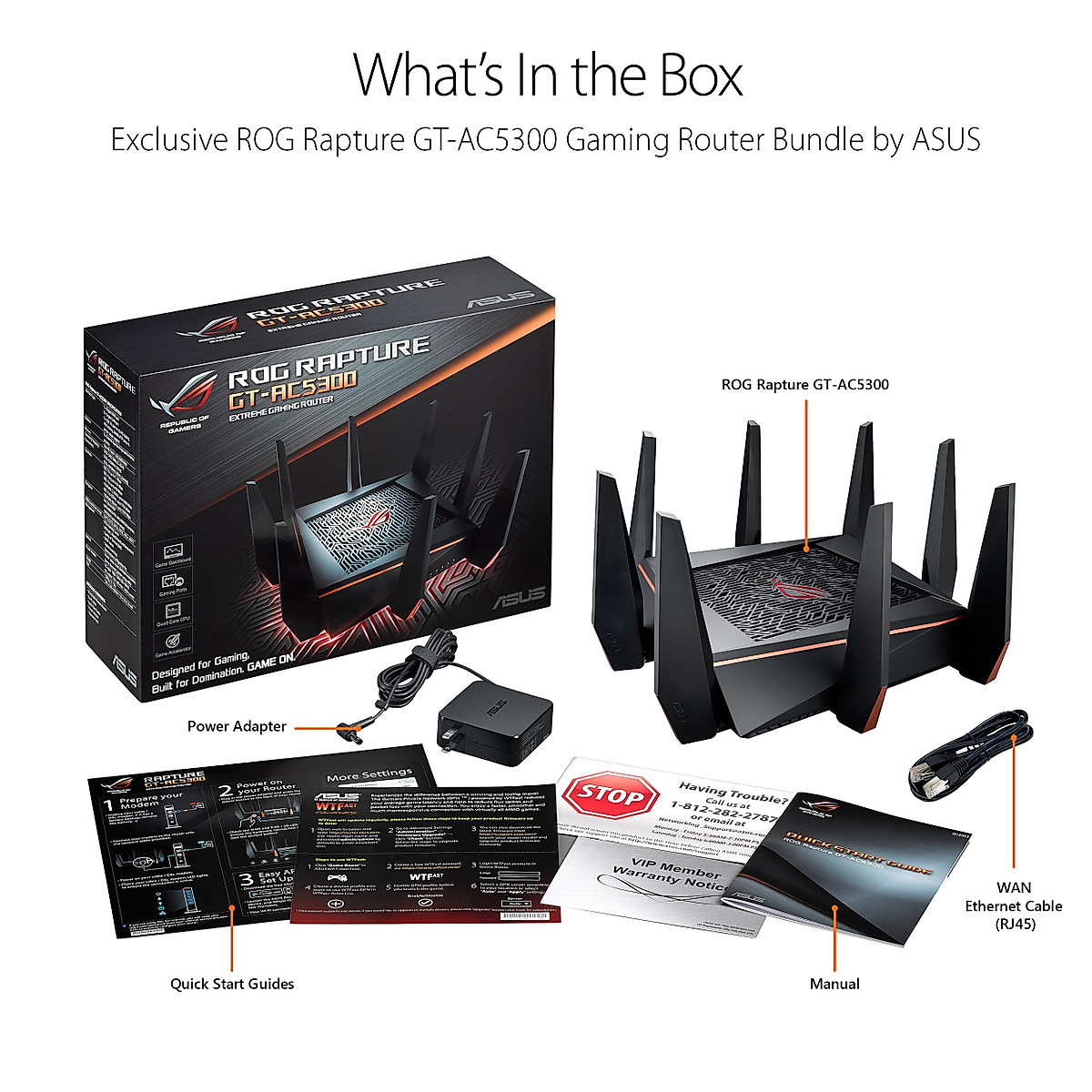 ASUS ROG Rapture WiFi Gaming Router (GT-AC5300) - Tri Band Gigabit Wireless Router, Quad-Core CPU, WTFast Game Accelerator, 8 GB Ports, AiMesh Compatible, Included Lifetime Internet Security