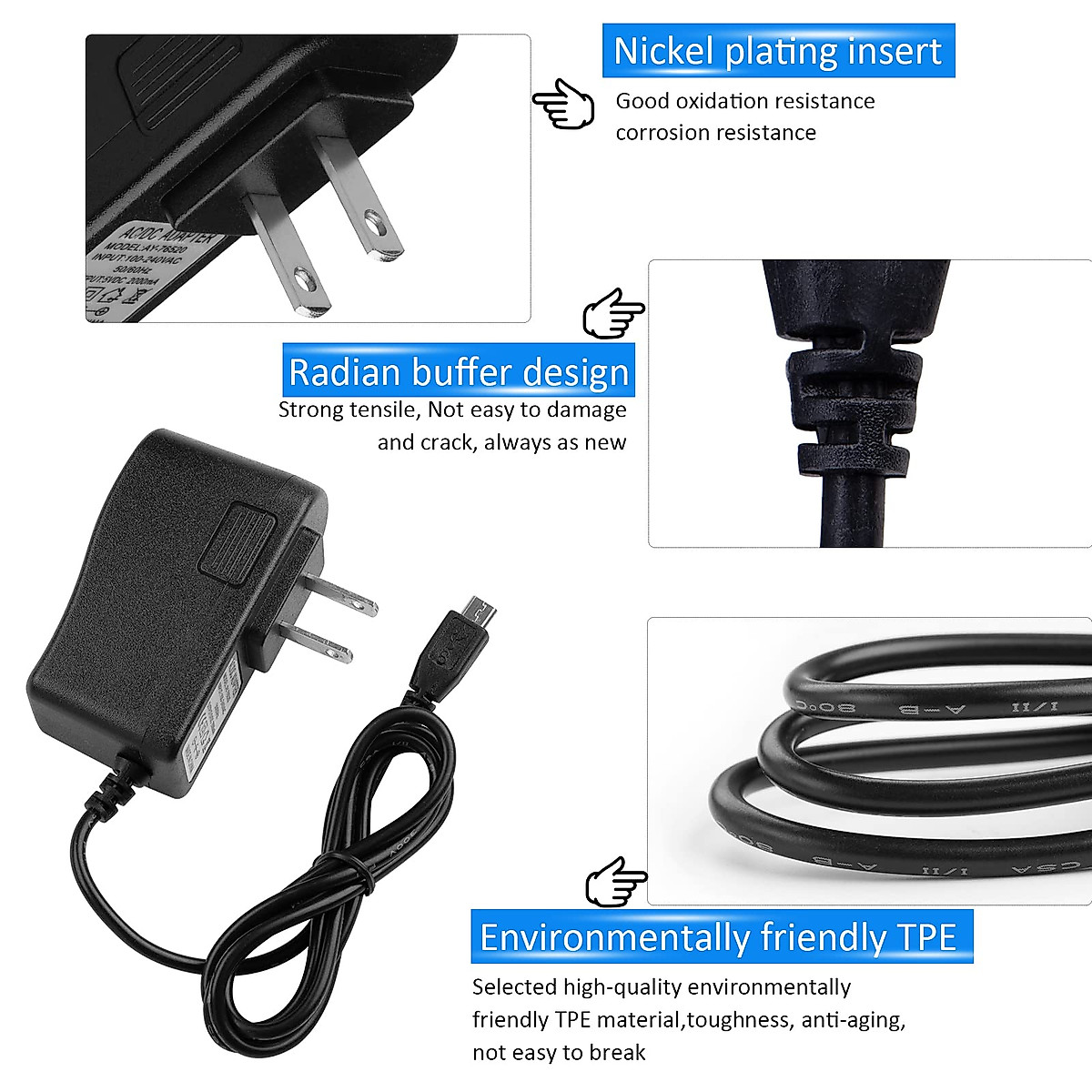 Bawofu 5V 2A Micro USB Power Supply Wall Charger AC/DC Adapter Universal Power Adapter