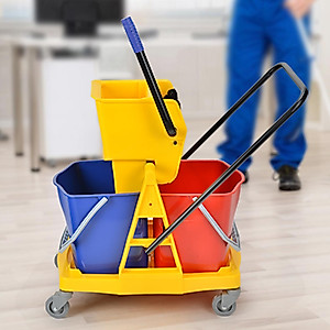 Mop Bucket, Double Bucket Cleaning Bucket, Commercial mop Bucket and Side Pressure Wring Combination with Wheels for Free Movement, 34L Large Capacity Cleaning Cart, for Home and Commercial (Yellow)