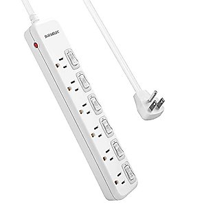 Suraielec Power Strip Individual Switches, 8 FT Long Flat Plug Extension Cord, 6 Outlet Surge Protector with On Off Switches for Each Outlet, 15 AMP Safety Circuit Breaker, Wall Mountable