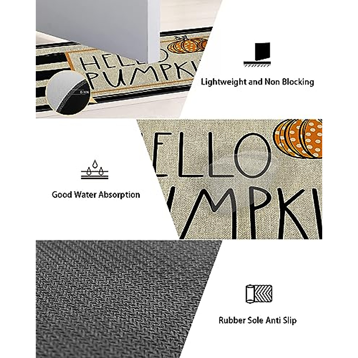 Thanksgiving Bath Mat for Tub,Non Slip Bathroom Floor Runner Rug Quick Dry & Absorbent Diatomaceous Earth Shower Sink Bedroom Kitchen Washable Doormat,Boho Polka Dot Pumpkin Black Stripes 20"x47"