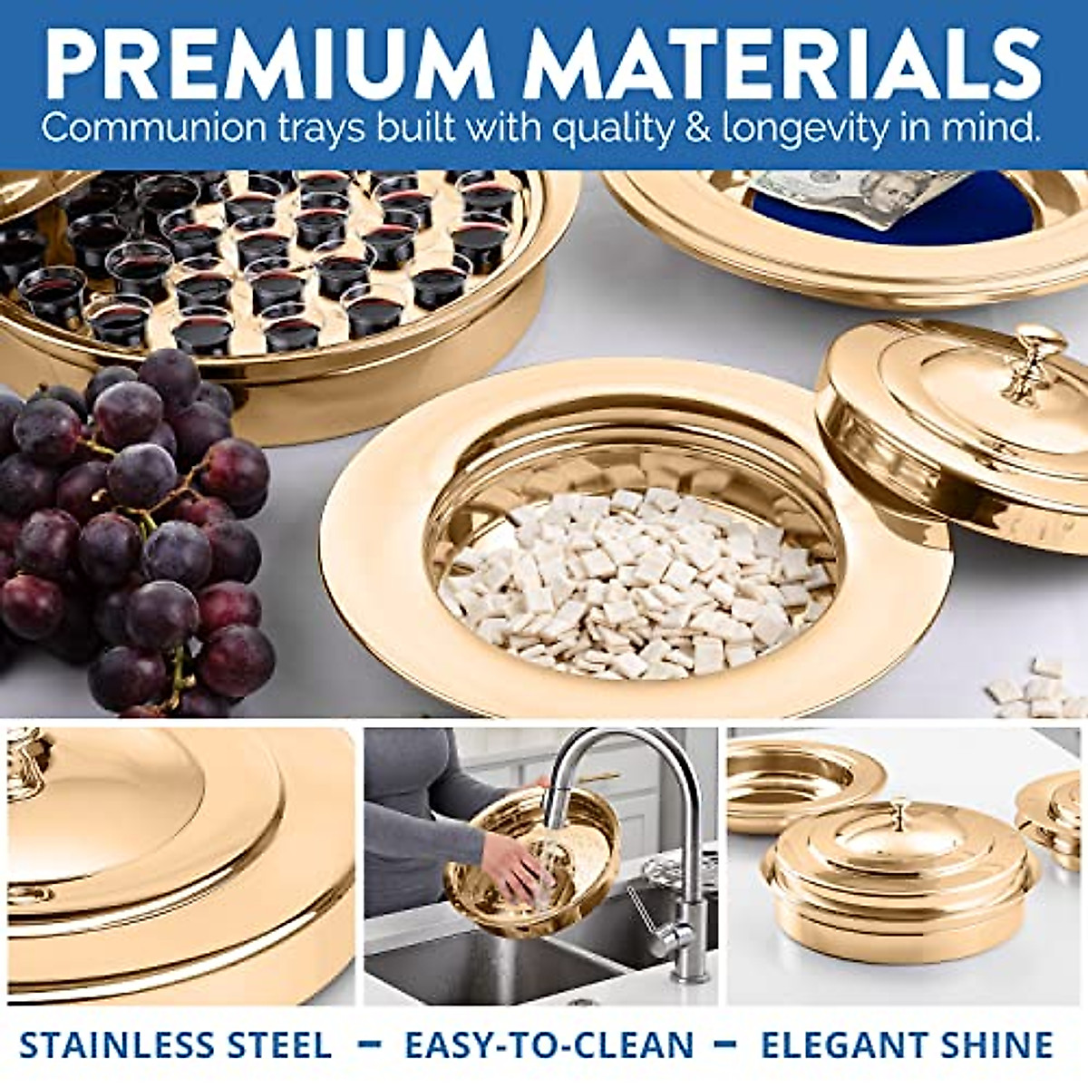 Steadfast Selections - (Cup Tray) Premium Gold Communion Trays for Churches | Communion Set | Communion Plates for Church | Communion Tray Set | Communion Supplies | Church Communion Ware