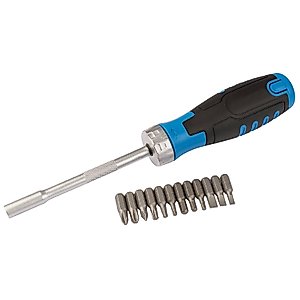 Draper 13 Piece Ratchet Screwdriver Set | Internal Storage | 12x25mm Bits | DIY Home Professional and Car Kit | Flathead, Cross Slot, Hex and Tx-Star Hand Tools | 70442