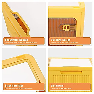 SELEAD Plastic Storage Bins with Writable Whiteboard Lids - 24 Quart Collapsible Container with Wheels, Clear Stackable Box for Organizing Toys, Clothes - Yellow