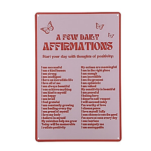 Room Decor Aesthetic Daily Affirmations Motivational Wall Art Metal Tin Sign, Pink Butterfly Wall Home Coffee Room Office Decor 8X12Inch