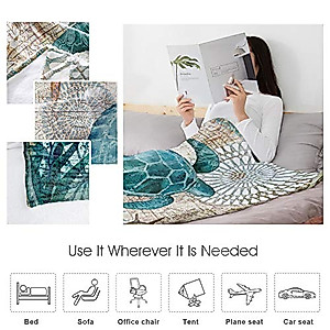 Sea Turtle Throw Blanket, Teal Flannel Fleece Blanket,Soft Cozy Fuzzy Comfy Warm Cute Lightweight Blanket for Women Adult Girl,Baby-Hawaiian Gifts - Microfiber Nap Blanket for Couch,Bed,Sofa - 60"x50"