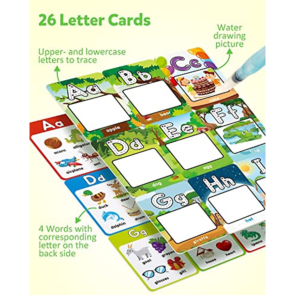 Coogam Alphabet Water Coloring Cards, Aqua Painting Doddle Flashcards, Drawing 26 Letters ABC Words, Educational Learning Toy Gift for 3 4 5 Year Old Kids Toddlers