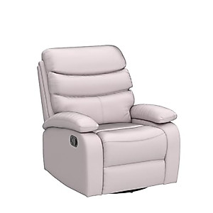 GNMLP2020 Swivel Rocking Recliner Chair, Manual Recliner Chair with Cell Phone Holder, PU Leather Small Rock Recliner Easy to Operate Reclining for Living Room, Nursery, Beige
