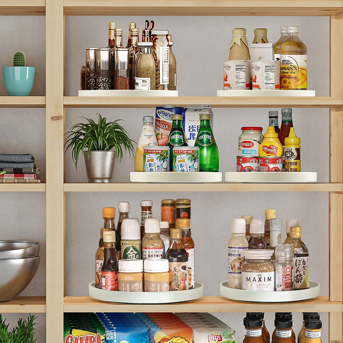 2 Pack Wood Grain Lazy Susan Turntable for Cabinet,Rotating Spice Racks for Pantry Cabinet Cupboard Organizer Table,Plastic Lazy Susan Organizer (11+12.5inch)