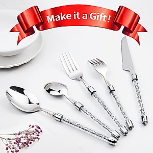SHYFOY 5 Piece Modern Bling Silverware Set, 18 8 Stainless Steel Flatware, Mirror-Polished Luxury Cutlery, Crushed Diamond Dinner Service, Fork Knife Spoon, Teaspoon/Salad Fork Dishwasher Safe