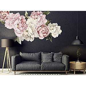 Murwall Floral Peonies Wall Decal, Peony Bouquet Flowers Removable Peel and Stick Wall Sticker