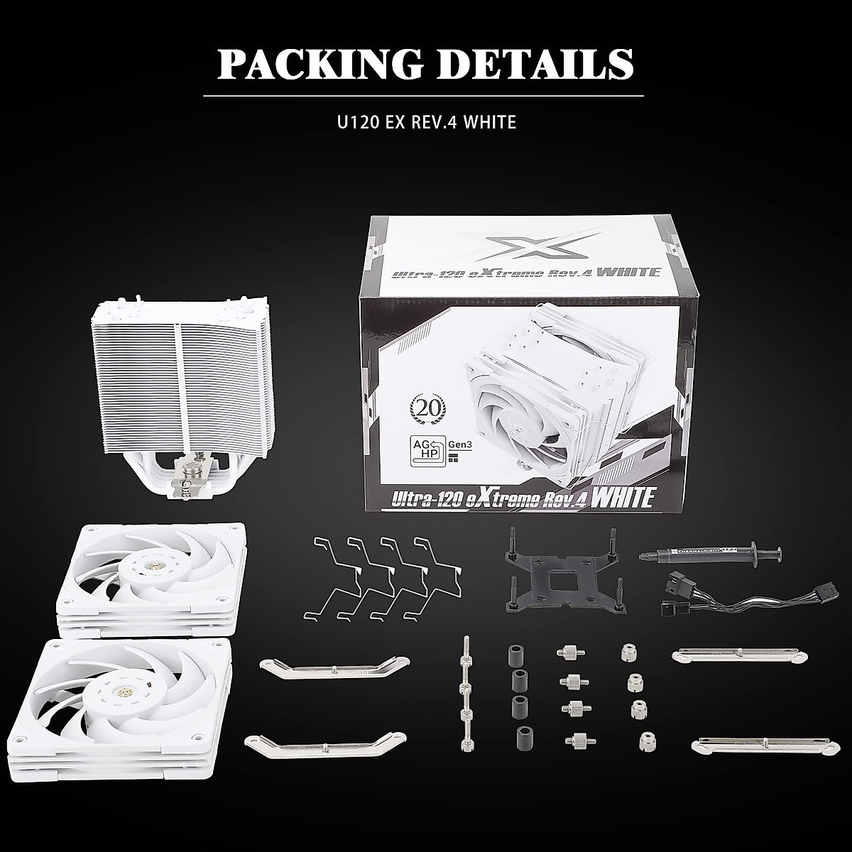 Thermalright U120EX REV.4 White CPU Air Cooler, 6 Heat Pipes, Dual 120mm TL-B12W Extrem PWM Fan, Aluminium Heatsink Cover AGHP Technology, for AMD AM4/Intel LGA 1150/1151/1155/1156/1200/2011/2066