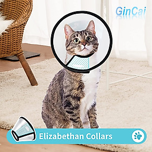GinCai，Cat Cone, Adjustable Recovery Pet Cone, 5.9~15.7 Inches Lightweight Plastic Elizabethan Collar for Cats, Miniature Dogs and Rabbits (Black) (No. 3, Neck 13-14.7In)