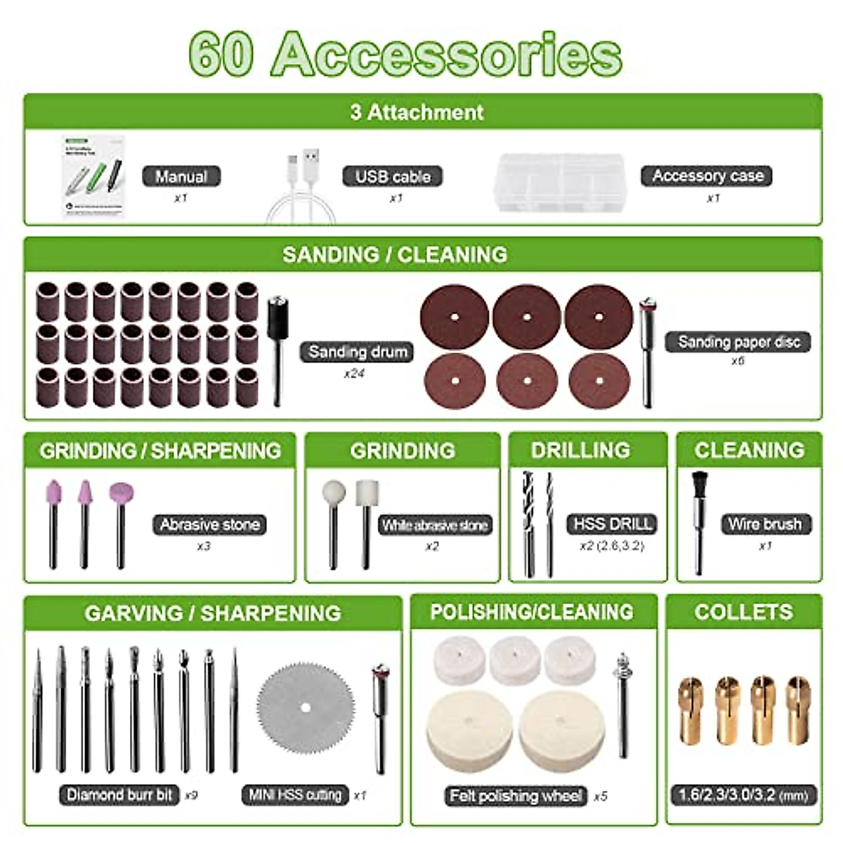 PHALANX Cordless Rotary Tool 3.7V Square Power Rotary Tool with 60 Accessories, 3-Speed and USB Charging Rechargeable Multi-Purpose Power Tool for Sanding, Polishing, Drilling, Engraving, DIY Crafts…