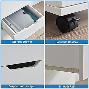 Sunon 3-Drawer Vertical Filing Cabinet Rolling Wood Mobile File Cabinets Under Desk for Home Office with Casters (White, Non-Assembled)