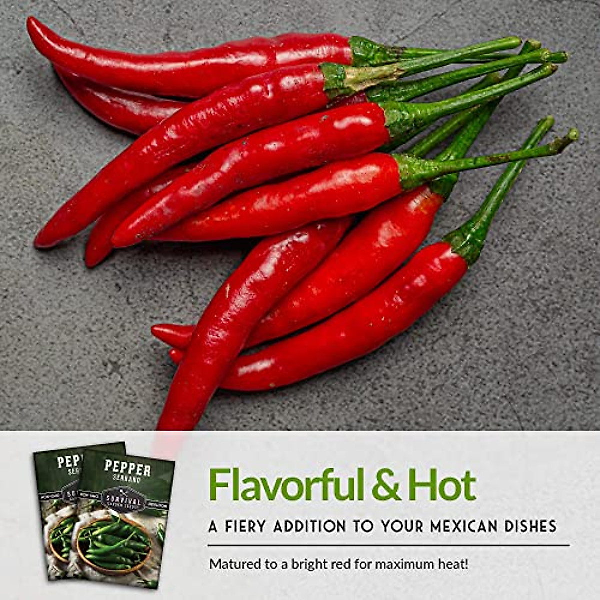 Survival Garden Seeds - Serrano Pepper Seed for Planting - 5 Packs with Instructions to Plant and Grow Spicy Mexican Peppers in Your Home Vegetable Garden - Non-GMO Heirloom Variety