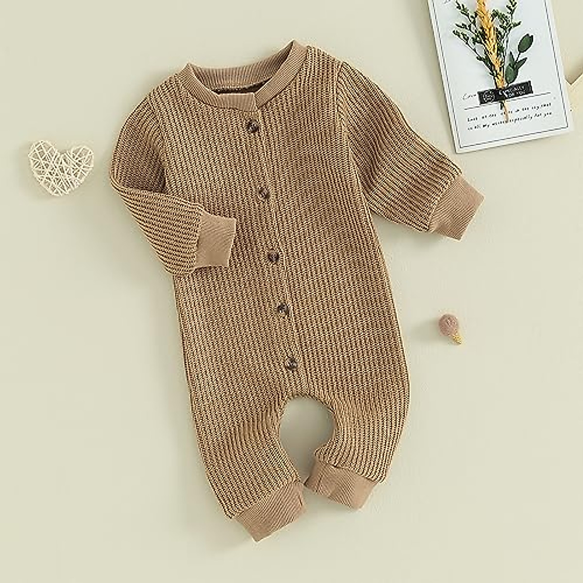 Kurylemon Baby Romper Solid Color Infant Newborn Boy Knit Clothes Button Jumpsuit Winter One Piece Outfit