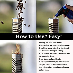 Pellet Smoker Tube-Hylfenis 12" Pellet Tube For Smoking-Hot or Cold Smoking Tube for Electric Gas Charcoal Grilling with 2 Hooks,2 Brushes,10Pack Metal Skewers-Perfect for Smoking Cheese Nuts Steaks Fish Pork Beef