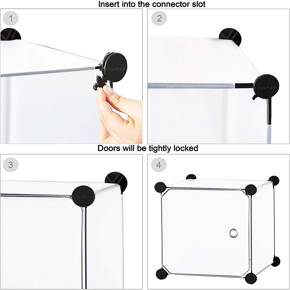 C&AHOME Cube Storage with Doors, 9 Cubes Storage Organizer, Plastic Closet Cabinet, Modular Book Shelf Units, Storage Shelves, Ideal for Office, Home, 36.6”L x 12.4”W x 36.6”H Translucent White