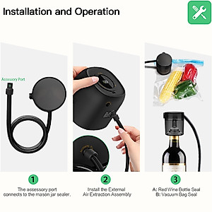 3 in 1 Electric Mason Jar Vacuum Sealer Kit with External Assembly Vacuum Pump for Food Storage, Automatic Vacuum Sealer Compatible with Vacuum Bag,Wine Bottle,Wide Mouth and Regular Mouth Mason Jars