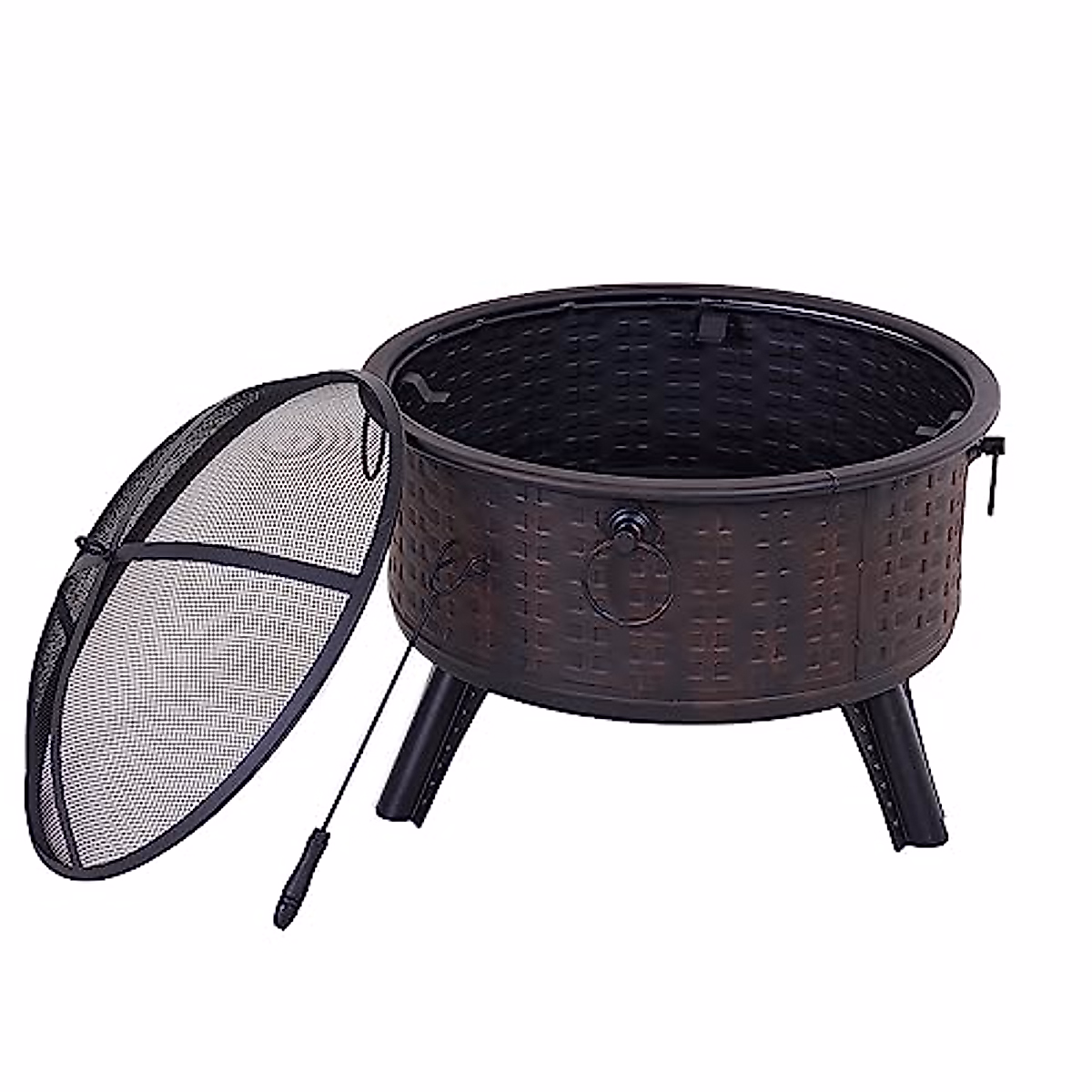 Wonder Comfort Fire Pit Set, Wood Burning FirePit with Screen, Cover and Log Poker for Outdoor and Patio, 26 inch Round Fire-Pit
