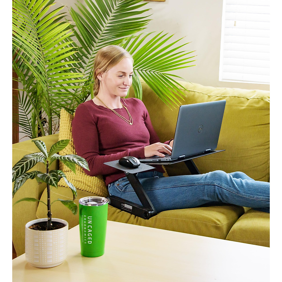 WorkEZ BEST Adjustable Laptop Stand Lap Desk for Bed Couch with Mouse Pad ergonomic height angle tilt aluminum desktop riser tray portable computer riser table cooler cooling folding holder black