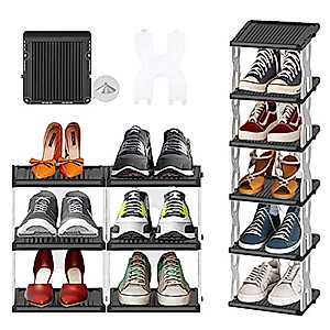 uapryti Shoe Rack Organizer - Free Standing Shoe Racks for Closets Entryway,Free Combination Shoe Storage (White+Black, 6-Tier)