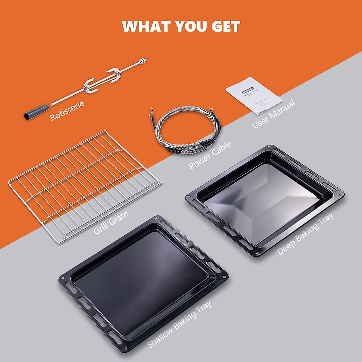 24 Inch Single Wall Oven, ETL Certified,ThermoMate 2.3Cu. Ft. Electric Built-in Oven with 9 Cooking Functions, 360° ROTATING ROTISSERIE, Sensor Touch Control, Stainless Steel