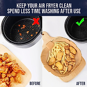 REMEDEN 100Pcs Air Fryer Disposable Paper Liner With handle Easy take out, Baking Paper for Air Fryer Water-proof, Oil-proof, Non-stick, Parchment Paper for Baking- 7.9 inch Air Fryer Liners Square