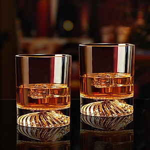 KITNATS Hand Blown Crystal Old Fashioned Whiskey Glasses Rocks Glasses Drinking Cocktail Bourbon Scotch Rum Vodka Liquor 12 OZ - set of 2 Gifts for Men