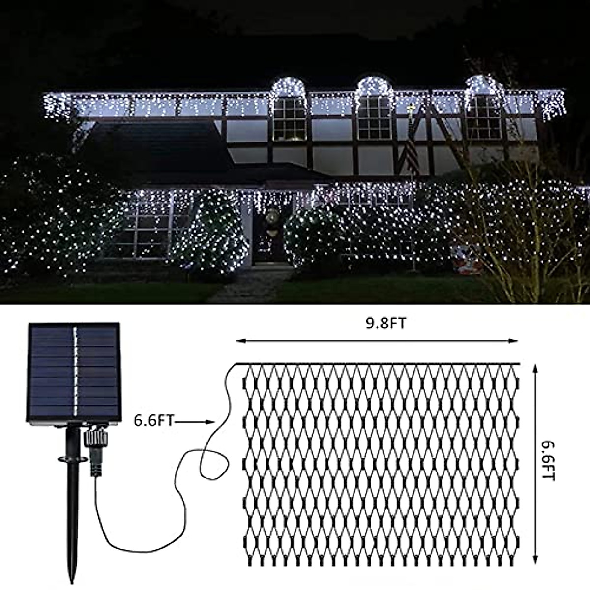 Solar Net Lights Outdoor Waterproof, 9.8FT×6.6FT 192-LED Outdoor Christmas Mesh Lights with 8 Modes for Bush Garage Fence Lawn Garden Park Valentine's Day Christmas Decoration(White)