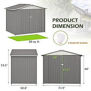 TOLEAD Metal Outdoor Storage Shed 6FT x 4FT, Outside Storage Unit with Triangular Roof & Lockable Door, Steel Utility Tool Shelter for Backyard Garden Patio Lawn, Dark Grey…