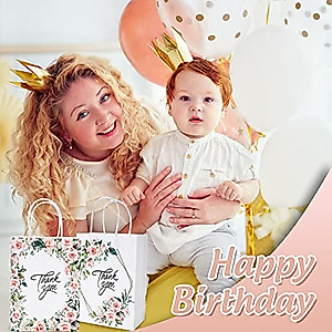 AnyDesign 16Pcs Thank You Gift Bags Floral Design Gift Bags with Handles White Kraft Paper Treat bags Wedding Small Paper Bags for Business Shopping Birthday Baby Shower Party Favors, 2 Designs