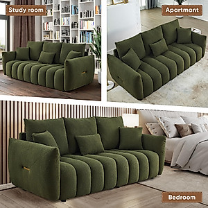 Antetek 82" Modern Sofa Couch, Comfy Deep Seat Teddy Cloud Sofa, Upholstered 3-Seater Boucle Couch, Oversized Loveseat for Living Room, Bedroom, Office, Apartment, Green