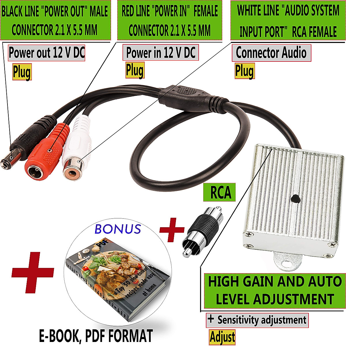 CCTV Microphone Security Microphone Audio Outdoor CCTV Gift RCA Tiny Surveillance Microphone DVR High Sensitive Preamp Amplified Pickup Device Mic External Camera Sound Waterproof Best Metal Case