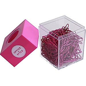 Office Style Paper Clip Dispenser with Magnetic lid, 200 Paper Clips, Pink (OS-200PCPINK)