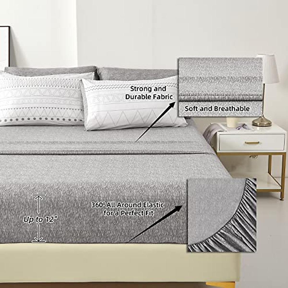 Boho Comforter Set King,7 Pieces Bed in a Bag White Grey Comforter Geometric Bohemian Bedding Set with Pillowcases Soft Microfiber Comforter and Sheet Set King Size