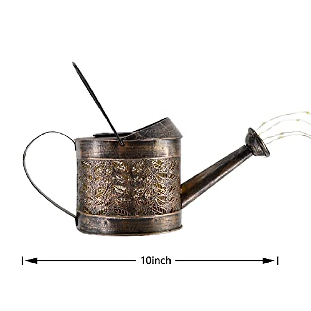 Elfengarden Solar Watering Cans Light Garden Decorative - Leaf Pattern Metal Watering Cans Stake Light with 32 LED Fairy Light - Waterproof Warm White Led for Lawn Patio Or Courtyard Décor