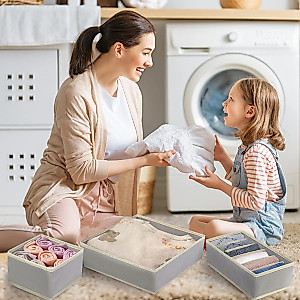 12PCS Drawer Organizers for Clothing, 53 Cell Bra Sock Underwear Drawer Organizer Fabric Foldable Dresser Drawer Divider Closet Organizers and Storage Boxes for Baby Clothes Bras Socks Lingerie (Grey)