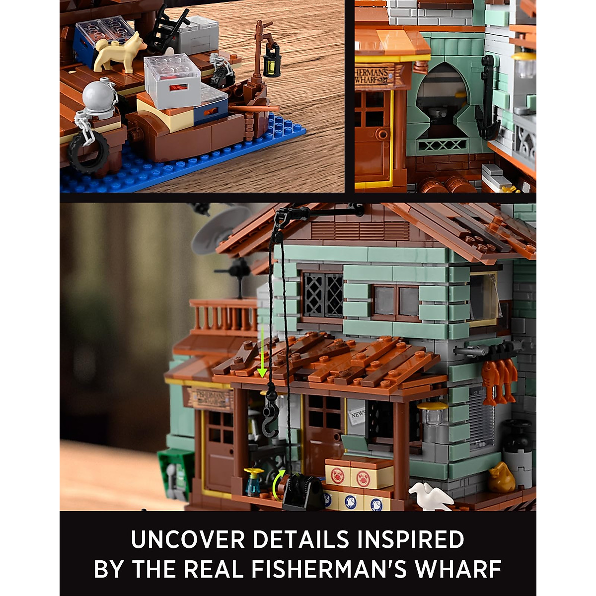 Nifeliz Fisherman's Wharf, Iconic Fisherman's Wharf Building Model Toy, Multi-Storey Wood Frame House Display Set for Adult Gift Giving (2,100 Mini Pieces)