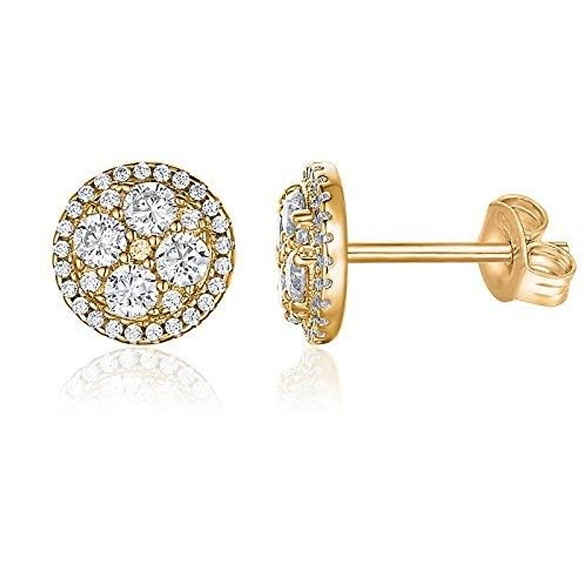 PAVOI 14K Yellow Gold Plated Sterling Silver Post Halo Cluster Cubic Zirconia Stud Earrings for Women | Yellow Gold Earrings