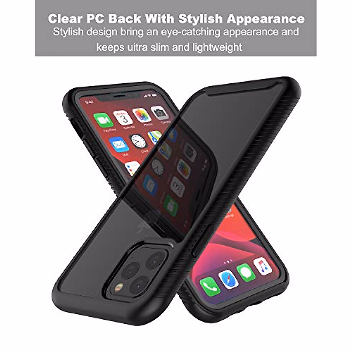 Njjex Case For iPhone 11 Pro MAX, For iPhone 11 Pro Max Case 6.5" W/[Tempered Glass Screen Protector], [Npatt] Hybrid Impact Clear Back Soft TPU Bumper Armor Rugged Shockproof Slim Phone Cover [Black]