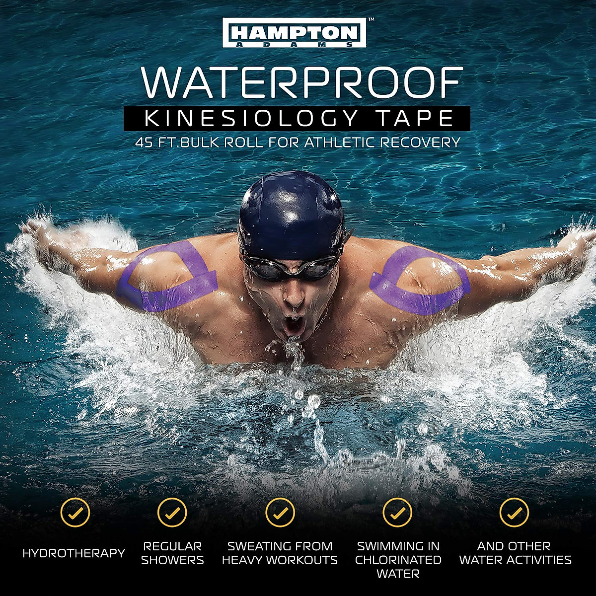 (135 Feet) Bulk Kinesiology Tape Waterproof Roll Sports Therapy Support for Knee, Muscle, Wrist, Shoulder, Back / Original Uncut Premium Therapeutic Elastic & Hypoallergenic Cotton - (Purple)