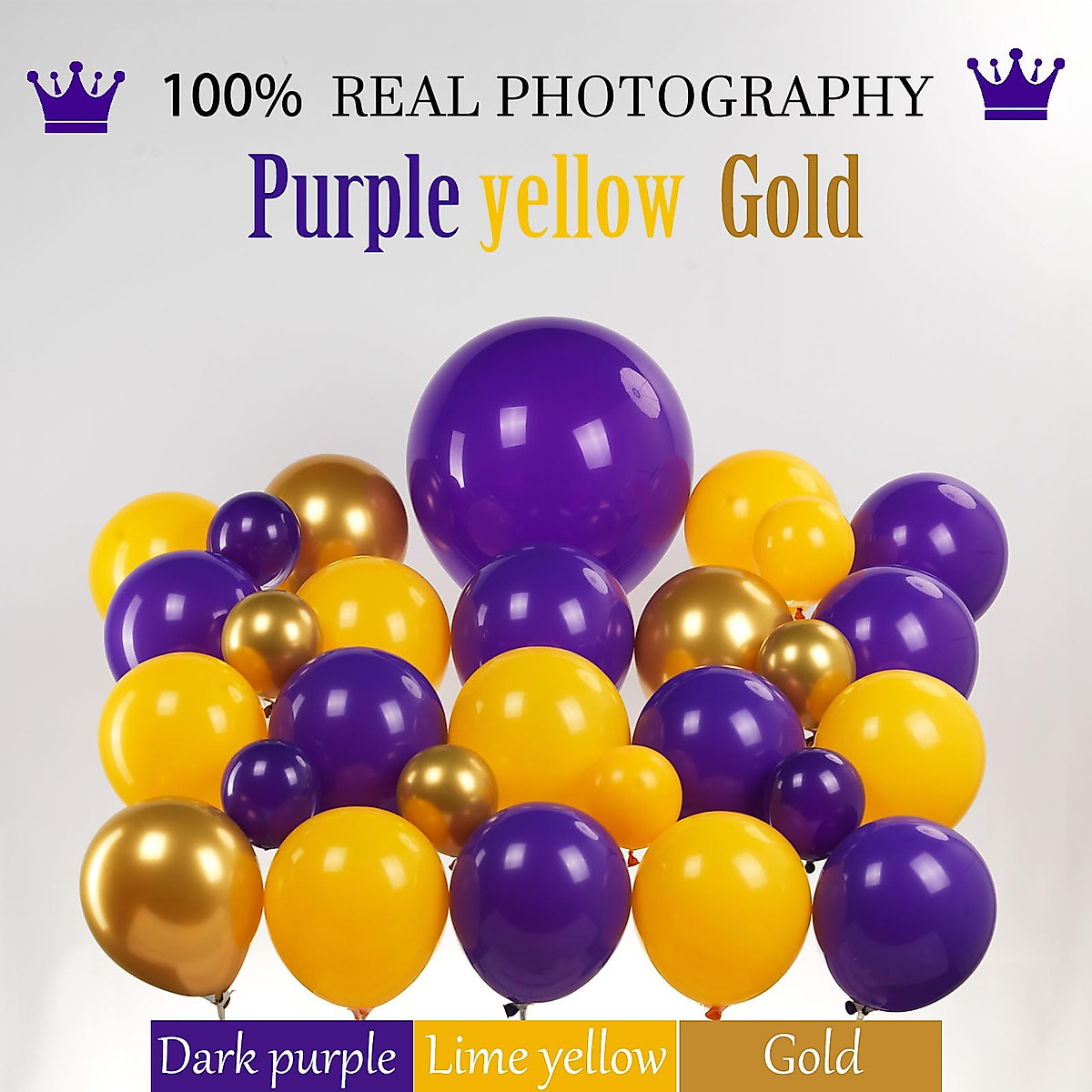 Royal Purple and Gold Balloon Garland Arch Kit 132Pcs with lemon Yellow balloons for Halloween Birthday Graduation Prom Basketball Sport Theme Party Decorations
